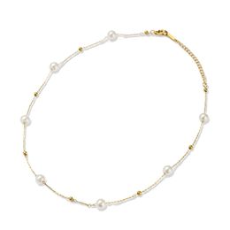 Firetti Damen Perlenkette "Schmuck Geschenk Edelstahl Halsschmuck Halskette", Edelstahl Perlen, L: 45 B: 7mmgelbgoldfarben, wei&szlig;, Edelstahl, Perlen,