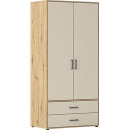 Dreht&uuml;renschrank Rauch, B:93cm H:194cm T:53cmbeige (champagner), eiche artisan, griffe graumetallic, Holzwerkstoff, Schr&auml;nke, "Kleiderschrank Schrank