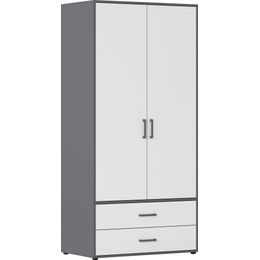 Dreht&uuml;renschrank Rauch "Kleiderschrank Schrank Garderobe W&auml;scheschrank VOYAGER", graumetallic, alpinwei&szlig;, griffe graumetallic, B:93cm H:194cm T:53cm, Holzwerkstoff, Schr&auml;nke, Dreht&uuml;renschrank, mit 2 modernen Griffvarianten, mit Au&szlig;enschubladen MADE IN GERMANY, Topseller