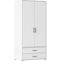 Dreht&uuml;renschrank Rauch "Kleiderschrank Schrank Garderobe W&auml;scheschrank VOYAGER", alpinwei&szlig;, griffe graumetallic, B:93cm H:194cm T:53cm, Holzwerkstoff, Schr&auml;nke, Dreht&uuml;renschrank, mit 2 modernen Griffvarianten, mit Au&szlig;enschubladen MADE IN GERMANY, Topseller