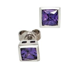 Jobo Damen Paar Ohrstecker "Ohrringe quadratisch 6 mm lila", Silber 925 (Sterlingsilber)lila, Silber 925 (Sterlingsilber), Ohrringe, 925 Silber mit