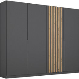 Dreht&uuml;renschrank Rauch "Kleiderschrank Schrank Garderobe Breiten 181/226/271 cm LAMELLA", graumetallic, eiche artisan, B:226cm H:210cm T:54cm, Holzwerkstoff, Schr&auml;nke, Dreht&uuml;renschrank, elegante Lamellen-Auflage in 3D Akustikpaneel Optik MADE IN GERMANY