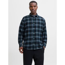 Jack & Jones Langarmhemd JACK & JONES "JCOCOVER CHECKED FLANNEL SHIRT LS", Herren, Gr. M, N-Gr, pageant blau checks:shadow, Web, Obermaterial: 100% Baumwolle, kariert, relaxed fit normal, Hemden