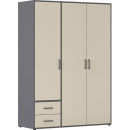 Dreht&uuml;renschrank Rauch "Kleiderschrank Schrank Garderobe W&auml;scheschrank VOYAGER", beige (champagner), graumetallic, griffe graumetallic, B:140cm H:194cm T:53cm, Holzwerkstoff, Schr&auml;nke, Dreht&uuml;renschrank, mit 2 modernen Griffvarianten, mit Au&szlig;enschubladen MADE IN GERMANY