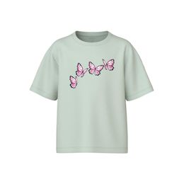 name it Jungen T-Shirt "NKFVELDA SS NREG TOP"pale aqua print:butterflies, Gr. 134, bedruckt, unifarben, Jersey, Obermaterial: 100% Baumwolle, Shirts