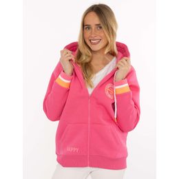 Zwillingsherz Damen Kapuzensweatjacke ""Smile Everyday ZH""mittelpink, Gr. S, unifarben, Sweatware, Obermaterial: 50% Baumwolle, 50% Polyester,