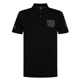 Poloshirt PETROL INDUSTRIES "Men Polo Short Sleeve", Herren, Gr. L (40), schwarz, Jersey, Obermaterial: 100% Baumwolle, bestickt, regular fit normal, ohne Ausschnitt, Shirts, mit Logo Stickereien