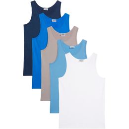 Unterhemd bonprix, Jungen, Gr. 140/146, 5 Stk., N-Gr, blau (dunkelblau, azurblau, kristallblau, grau, wei&szlig;), Obermaterial: 95% Baumwolle, 5% Elasthan, Unterhemden Unterhemd, f&uuml;r den t&auml;glichen Gebrauch, aus Baumwolle mit Elasthan, im 5er Pack