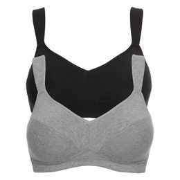 B&uuml;gel-BH bonprix "BH ohne B&uuml;gel mit Baumwolle (2er Pack)", Damen, Gr. 105, Cup D, schwarz (schwarz, hellgrau meliert), Obermaterial: 95% Baumwolle, 5% Elasthan. Futter: 100% Baumwolle, BHs B&uuml;gel-BH, im praktischen 2er Pack, mit breiten, verstellbaren Tr&auml;gern