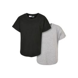 Urban Classics M&auml;dchen Kurzarmshirt "Urban Classics Herren Boys Long Shaped Turnup Tee 2-Pack"grau schwarz, Gr. 146, unifarben, 100% Baumwolle, Shirts