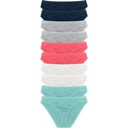 Slip bonprix "Slip (10er Pack)", Damen, Gr. 44/46 (L), 10 Stk., blau (bunt, hellgrau meliert), Obermaterial: 100% Baumwolle, Unterhosen Slip, bequeme Passform, aus Baumwolle, verschiedene Farben, im 10er Pack