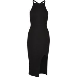 Shirtkleid Urban Classics "Urban Classics Damen Ladies Midi Rib Knit Crossed Back Dress", Damen, Gr. L, US-Gr&ouml;&szlig;en, schwarz, 35% Polyacryl, 35% Viskose, 30% Polyamid, unifarben, slim fit, Kleider Shirtkleid