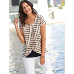 WITT Damen Kurzarmshirt im Lagen-Look, apricot-wei&szlig;-bedruckt, Gr&ouml;&szlig;e 38
