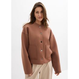 bonprix Blouson aus bequemen Scuba, braun, Gr.48/50 (XL), Oversized Blouson mit Knopfleiste vorne und aufgesetzten Taschen, aus Viskose