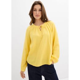 bonprix Blusenshirt aus weichem Musselin, gelb, Gr.44, Weites Blusenshirt aus weichem Musselin, modern und bequem geschnitten, aus 100% Baumwolle,Musselin