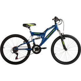WYLD Kinderfahrrad "Kinder-Mountainbike Fully 24'' Zodiac blau 18 G&auml;nge RH 38 cm", 38cm, 24 Zoll (60,96cm) hinten: 24 Zoll (60,96cm), blau, Fahrr&auml;der