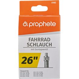 Prophete Fahrradschlauch "Fahrradschlauch", 48mm, Dunlopventil (DV), 26 Zoll (66,04cm), schwarz, Fahrradschl&auml;uche