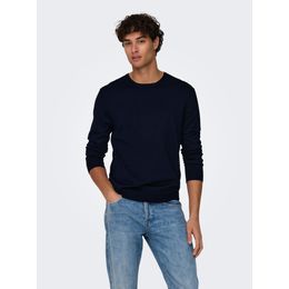 Only & Sons ONLY & SONS Herren Rundhalspullover "WYLER LIFE CREW KNIT", blau, Gr. S, Strick, Obermaterial: 78% Viskose, 22% Polyester, Pullover