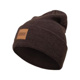 Urban Classics Damen Beanie "Urban Classics Unisex Synthetic Leatherpatch Long Beanie"heatherbraun, Kunstfaser, M&uuml;tzen