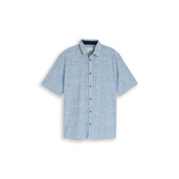 Tom Tailor Herren Comfort Fit Kurzarmhemd mit Muster, blau, Gemustert, Gr. S