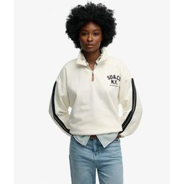Superdry Damen Baumwolle Kontraststreifen Country Club Applikation Sweatshirt Mit Rei&szlig;verschluss, Creme & Schwarz - Gr&ouml;&szlig;e: 38 210262350081322C017