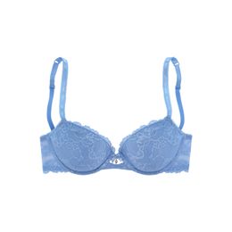 Lascana Damen Push-up-BH, Gr. 80, blau, Spitze, Obermaterial: 60% Polyamid, 35% Polyester, 5% Elasthan, BHs, aus floraler Spitze, Dessous