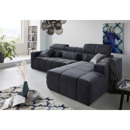 Ecksofa DOMO collection "Brandon gro&szlig;e Ausf&uuml;hrung B/T/H: 289/177/80 cm, auch in Leder und Cord", blau (dunkelblau), B:289cm H:80cm T:175cm, Luxus-Microfaser in Antikleder-Optik (100% Polyester);Luxus-Microfaser (100% Polyester);Kunstleder SOFTLUX, Sofas, Ecksofa, mit Kopfteilverstellung, wahlweise Sitztiefenverstellung, L-Form