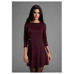Jerseykleid Laura Scott, Damen, Gr. 46, N-Gr, rot (bordeaux), Milano Rib, Obermaterial: 76% Polyester, 20% Viskose, 4% Elasthan, unifarben, A-Linie extrakurz, Rundhals, Kleider Jerseykleid, figurschmeichelnd mit Knopfdetail