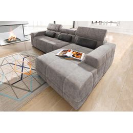 Ecksofa DOMO collection "Brandon gro&szlig;e Ausf&uuml;hrung B/T/H: 289/177/80 cm, auch in Leder und Cord", grau (grau, braun), B:289cm H:80cm T:175cm, Luxus-Microfaser in Antikleder-Optik (100% Polyester);Luxus-Microfaser (100% Polyester);Kunstleder SOFTLUX, Sofas, Ecksofa, mit Kopfteilverstellung, wahlweise Sitztiefenverstellung, L-Form