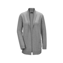 Strickjacke GOLDNER "Langarm Cardigan aus Merino", Damen, Gr. 44, grau (mittelgrau, melange), Obermaterial: 100% Schurwolle WV., figurumspielend, Rippe, Strickjacken Strickjacke, Schalkragen