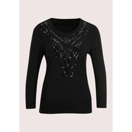 Madeleine Mode T-Shirt MADELEINE "Glanzshirt Funkelndes Oberteil mit Ziersteinen", Damen, Gr. 40, schwarz, Obermaterial: 92% Viskose CV. 8% Elasthan EL., Modern, Shirts T-Shirt, Glanz-Akzente