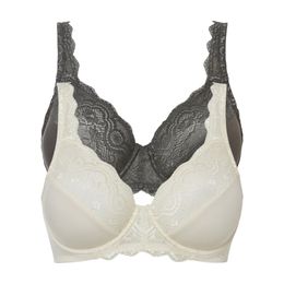 B&uuml;gel-BH bonprix "B&uuml;gel-BH mit zarter Spitze (2er Pack)", Damen, Gr. 100, Cup C, beige (naturbeige, anthrazit), Obermaterial: 88% Polyester, 12% Elasthan. Futter: 90% Polyamid, 10% Elasthan. Spitze: 90% Polyamid, 10% Elasthan, BHs B&uuml;gel-BH, mit B&uuml;gel und Spitzen-Details