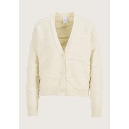 Madeleine Mode Strickjacke MADELEINE "Strickjacke Moderne Oversized-Jacke mit V-Ausschnitt", Damen, Gr. 40/42, wei&szlig; (wollwei&szlig;), Obermaterial: 100% Schurwolle WV., Modern, V-Ausschnitt, Strickjacken Strickjacke, Strickmuster