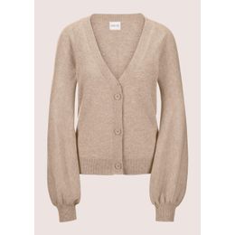Madeleine Mode Strickjacke MADELEINE "Strickjacke Kaschmir-Cardigan mit Ballon&auml;rmeln", Damen, Gr. 40/42, beige (caramel), Obermaterial: 90% Schurwolle WV. 10% Kaschmir WS., Modern, normal, V-Ausschnitt, Strickjacken Strickjacke, Good-Cashmere-Qualit&auml;t