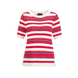 Rundhalspullover GOLDNER "Streifenpullover mit U-Boot-Ausschnitt", Damen, Gr. 42, rot (rot, wei&szlig;, gemustert), Obermaterial: 62% Baumwolle CO. 38% Polyamid PA., gerade, Rippe, Pullover Rundhalspullover, Seitennahtschlitze