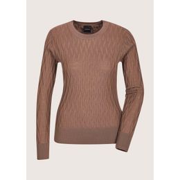 Madeleine Mode Longpullover MADELEINE "Feinstrickpullover Wollpullover mit grafischem Muster", Damen, Gr. 40/42, beige (mandel), Obermaterial: 100% Schurwolle WV., Modern, Pullover Longpullover, Struktur-Strickmuster
