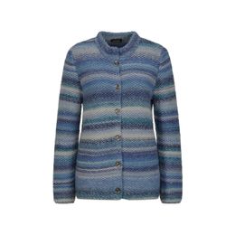 Strickjacke GOLDNER "Multicolor Woll-Jacke mit Stehkragen", Damen, Gr. 50, blau (blau, hellblau, gemustert), Obermaterial: 53% Schurwolle WV. 47% Polyacryl PAN., Sonstiges, Strickjacken Strickjacke, Multicolor-Ringeloptik