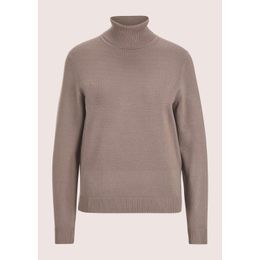 Madeleine Mode Longpullover MADELEINE "Strickpullover Schmaler Feinstrickpullover", Damen, Gr. 36/38, beige (taupe, melange), Obermaterial: 70% Viskose CV. 30% Polyamid PA., Modern, normal, Rollkragen, Pullover Longpullover, Feinstrick