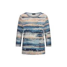 Print-Shirt GOLDNER "Halbarm-Viskosebluse, Zickzack-Design", Damen, Gr. 48, blau (blau, gemustert), Obermaterial: 95% Viskose CV. 5% Elasthan EL., Modisch, U-Boot-Ausschnitt, Shirts, Zickzack-Muster