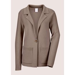 Madeleine Mode Strickjacke MADELEINE "Strickblazer Strickjacke aus Merinowolle und Kaschmir", Damen, Gr. 34, beige (cappuccino), Obermaterial: 90% Schurwolle WV. 10% Kaschmir WS., Modern, normal, Strickjacken Strickjacke, 1-Knopf Strickblazer