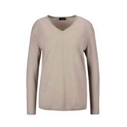 Strickpullover GOLDNER "Basicpullover mit V-Ausschnitt", Damen, Gr. 46, beige (sand), Obermaterial: 100% Kaschmir WS., V-Ausschnitt, weit Rippe, Pullover Strickpullover, Aufwendig in Form gestrickt