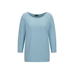 Rundhalspullover GOLDNER "Kurzgr&ouml;&szlig;e Halbarm Baumwollpullover mit Struktur", Damen, Gr. 22, blau (hellblau), Obermaterial: 100% Baumwolle CO., Modisch, U-Boot-Ausschnitt, Pullover Rundhalspullover, 3/4-&Auml;rmel