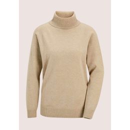 Madeleine Mode Rollkragenpullover MADELEINE "Kaschmirpullover Rollkragenpullover mit Rippstrick-Details", Damen, Gr. 36/38, beige (beige, melange), Obermaterial: 100% Kaschmir WS., Modern, gerade, Pullover Rollkragenpullover, Aus Good-Cashmere