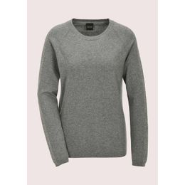 Madeleine Mode Longpullover MADELEINE "Kaschmirpullover Langarmshirt mit Strassdetails", Damen, Gr. 34, silber (steingrau, melange, silberfarben), Obermaterial: 95% Baumwolle CO. 5% Kaschmir WS., Modern, Pullover Longpullover, Strassbesatz