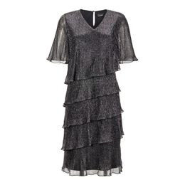 Abendkleid GOLDNER "Elegantes Abendkleid mit Glanz-Effekt", Damen, Gr. 50, N-Gr, schwarz (schwarz, silberfarben, gemustert), Obermaterial: 100% Polyester PES., figurumspielend, V-Ausschnitt, Rollkante, Kleider Abendkleid, Gl&auml;nzender Pliss&eacute;e