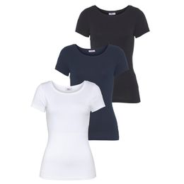 T-Shirt Flashlights, Damen, Gr. 44/46, blau (schwarz, marine, wei&szlig;), Feinripp, Obermaterial: 100% Baumwolle, unifarben, Basic, sehr figurbetont, Rundhals, abgesteppt, Shirts T-Shirt, Kurzarm, sehr figurbetonte Passform, aus Feinrippstoff