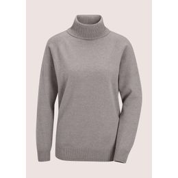 Madeleine Mode Rollkragenpullover MADELEINE "Kaschmirpullover Rollkragenpullover mit Rippstrick-Details", Damen, Gr. 34, grau (steingrau, melange), Obermaterial: 100% Kaschmir WS., Modern, gerade, Pullover Rollkragenpullover, Aus Good-Cashmere