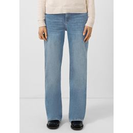 Stretch-Jeans QS "CATIE Wide Leg", Damen, Gr. 44, L&auml;nge 30, light blau used, Denim/Jeans, Obermaterial: 91% Baumwolle, 7% Elastomultiester, 2% Elasthan. Futter: 65% Polyester, 35% Baumwolle, unifarben, slim fit kn&ouml;chellang, Jeans, 5-Pocket-Form