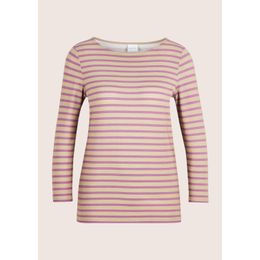Madeleine Mode 3/4-Arm-Shirt MADELEINE "Shirt Ringelshirt mit U-Boot-Ausschnitt, Halbarm", Damen, Gr. 34, beige (malve, cappuccino), Obermaterial: 95% Viskose CV. 5% Elasthan EL., Modern, normal, U-Boot-Ausschnitt, Shirts 3/4-Arm-Shirt, Ringelshirt mit 3/4-Arm