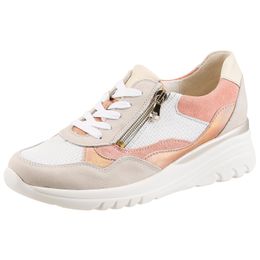 Waldl&auml;ufer Keilsneaker WALDL&Auml;UFER "H-CARLA", Damen, Gr. 8 (42), hellbeige, melone, wei&szlig;, Nappaleder, Nubukleder, Veloursleder, mehrfarbig, Schuhe, Schn&uuml;rschuh, Halbschuh, Freizeitschuh mit Rei&szlig;verschluss